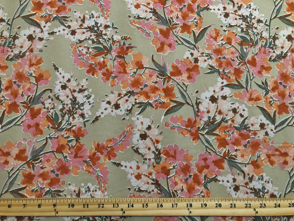 DTY Brushed Knit Fabric – Taupe & Blush Blossom – 4-Way Stretch, 58" W ...