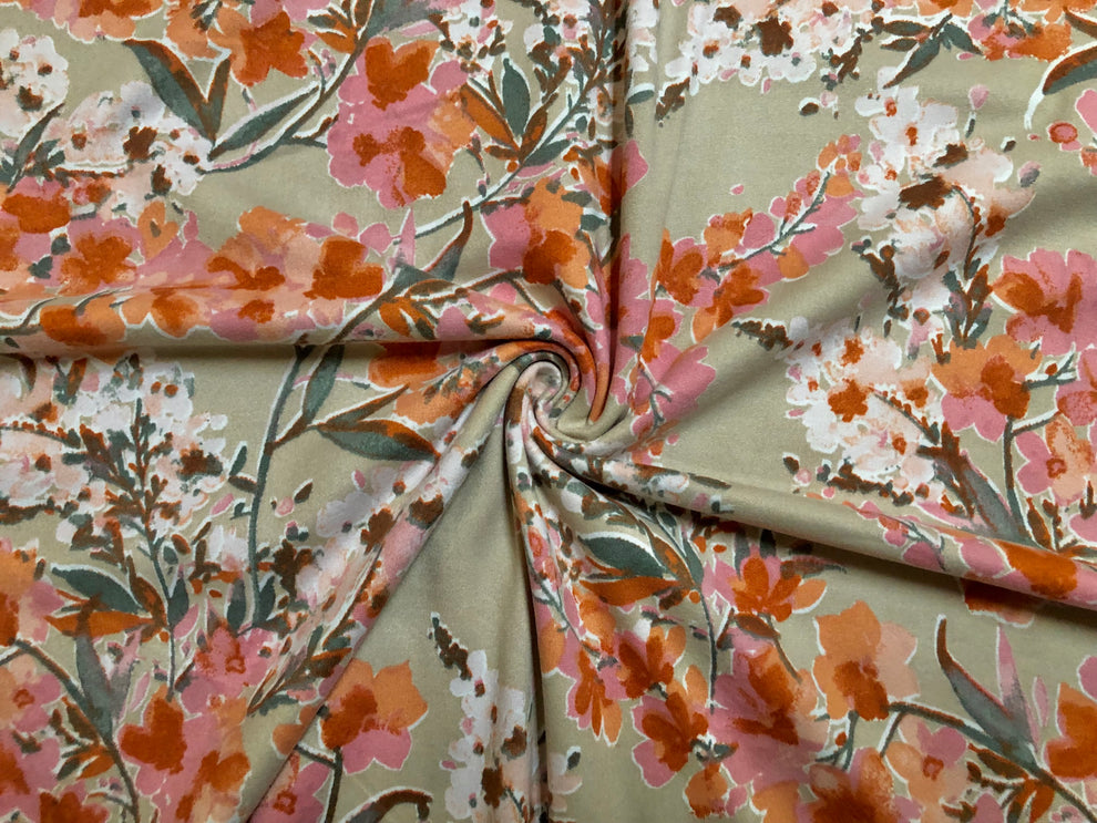 DTY Brushed Knit Fabric – Taupe & Blush Blossom – 4-Way Stretch, 58" W ...