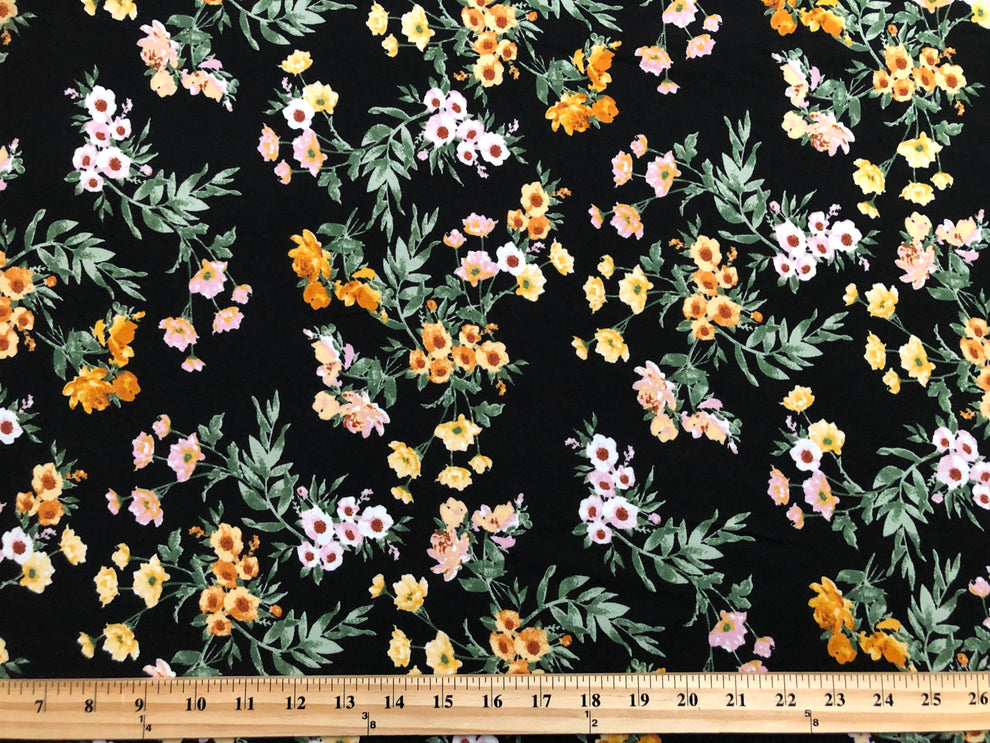 DTY Brushed Knit Fabric – Midnight Wildflower Bouquet –4-Way Stretch ...